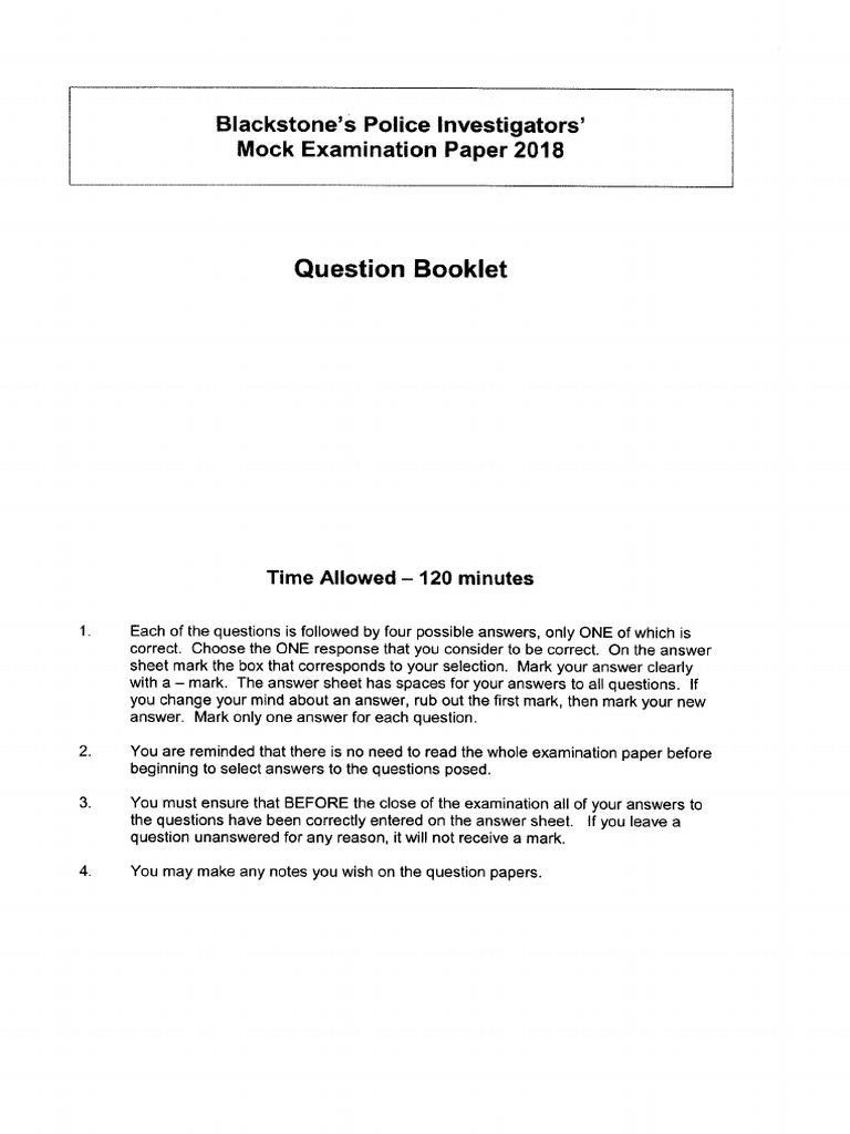 Mock Exam 2018 - Question Booklet | PDF