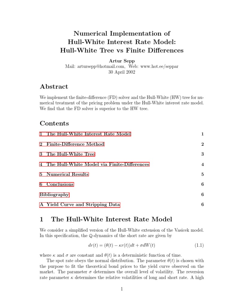 Numerical Implementation of Hull-White Interest Rate Model | PDF ...