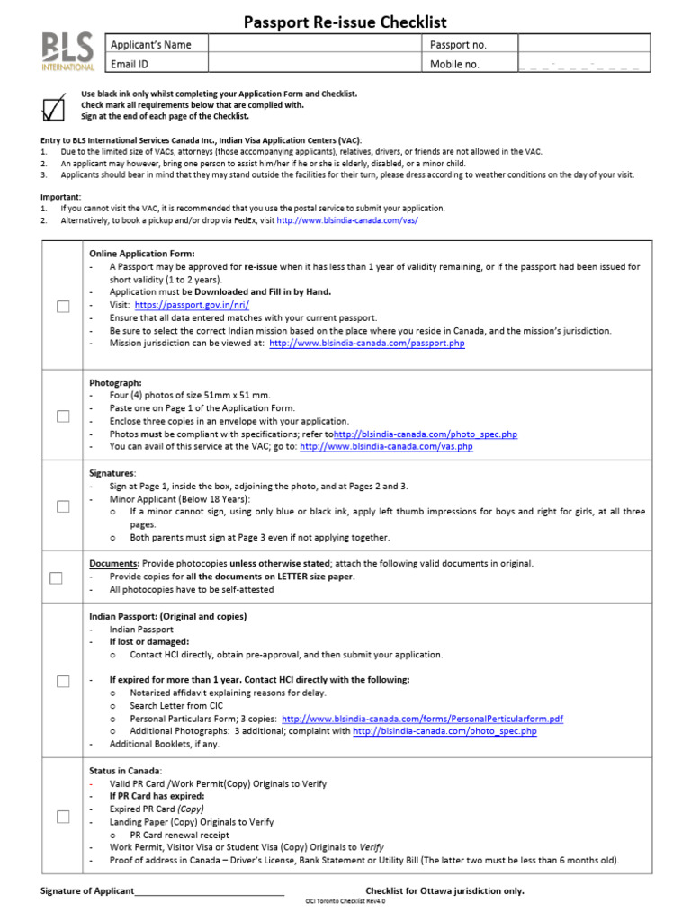 Canadian Passport Re-issue Checklist | PDF | Travel Visa | Passport