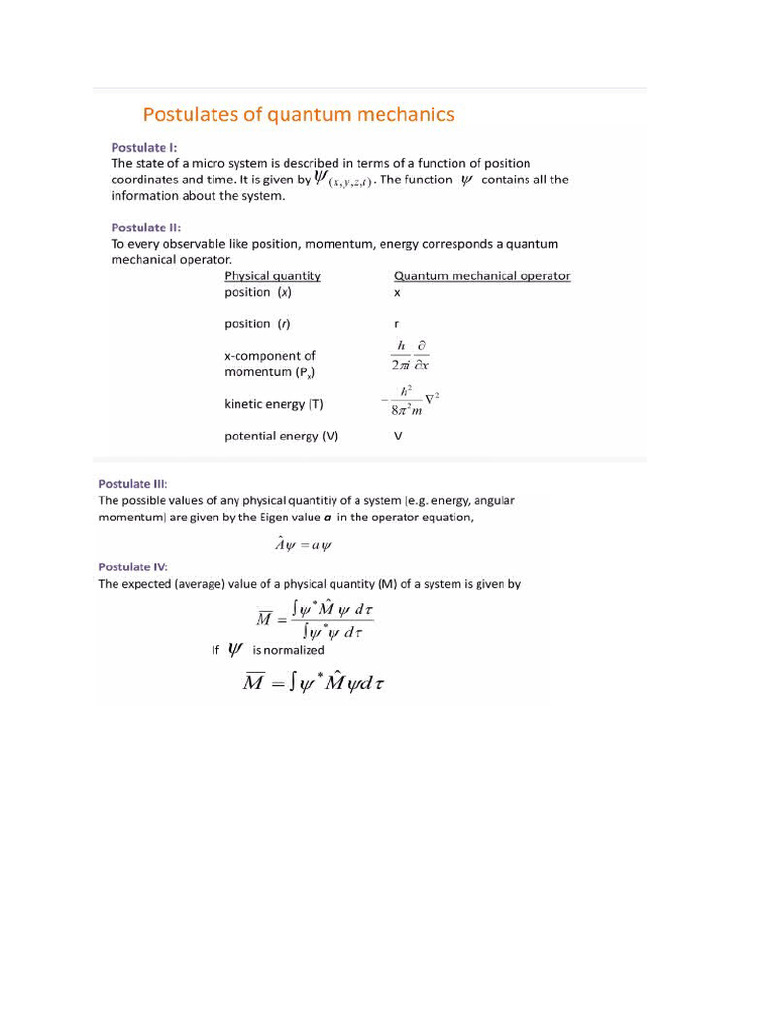 Postulates of Quantum Mechanics | PDF