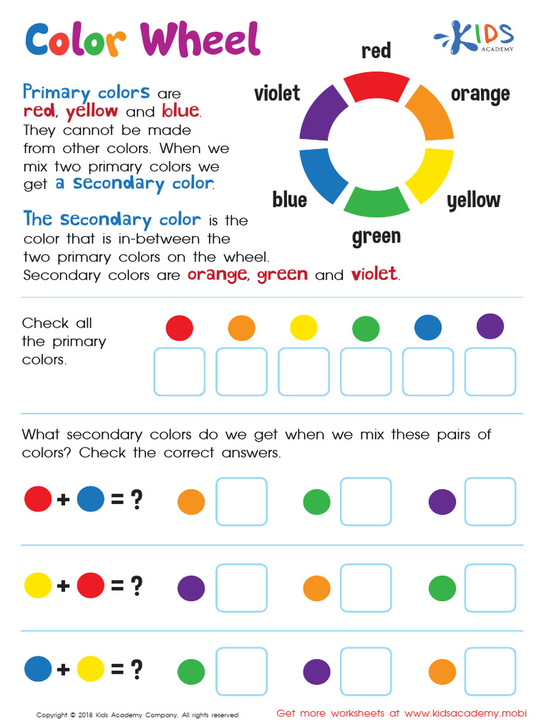 Primary and Secondary Colors Worksheet | PDF