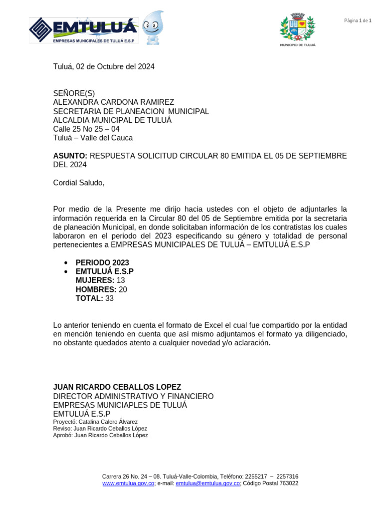 Respuesta Secretaria de Planeacion Municipal Circular 80 | PDF | Hogar, jardinería y bricolaje