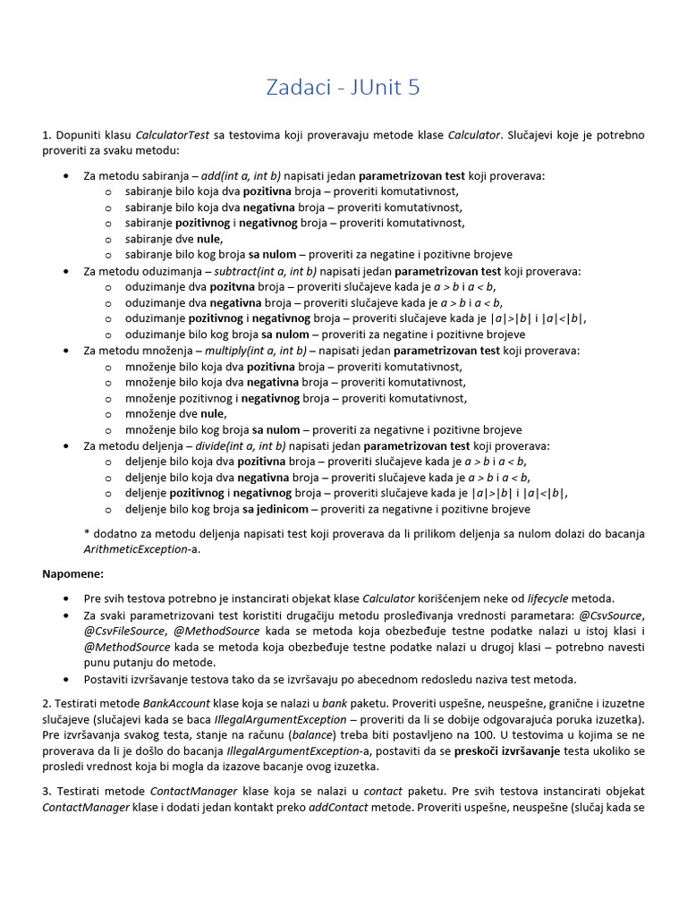 Zadaci - JUnit | PDF