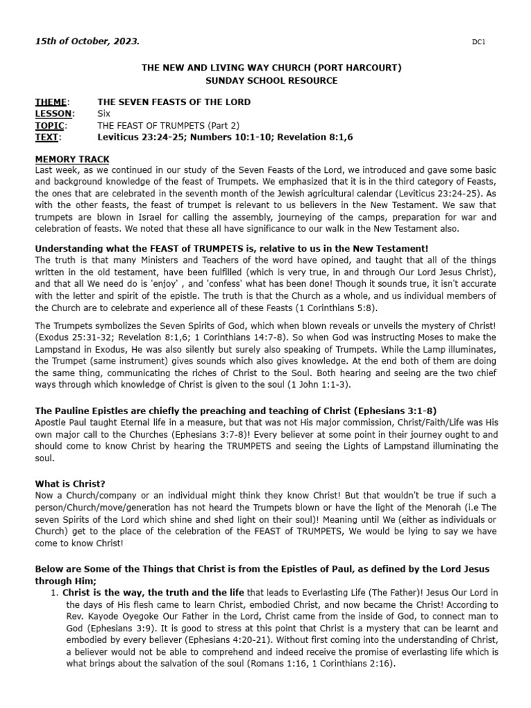 The Seven Feasts of The Lord - Lesson 6docx-2 - 231015 - 113151 | PDF ...