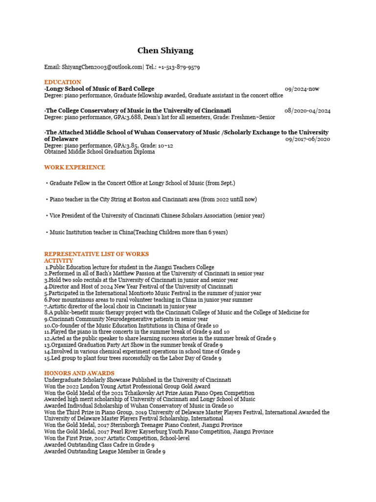 Chen Shiyang - CV | PDF | Art | Poetry