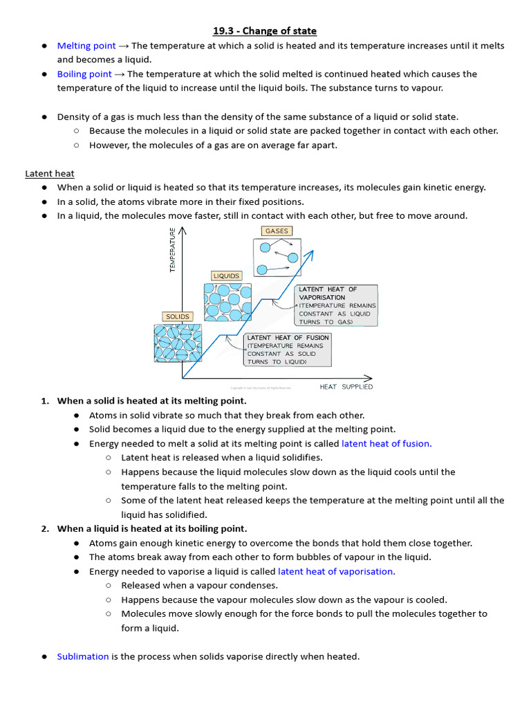 19.3 - change of state | PDF | Melting | Latent Heat