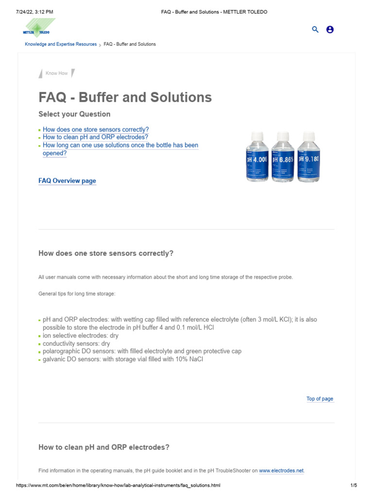 FAQ - Buffer and Solutions - METTLER TOLEDO | PDF | Ph | Buffer Solution