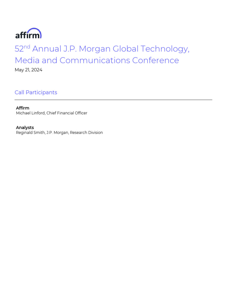 Affirm Holdings Inc. Presents at JPM TMC Conference - 2024 | PDF ...