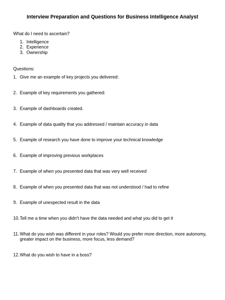 Business Intelligence Analyst Interview Prep | PDF
