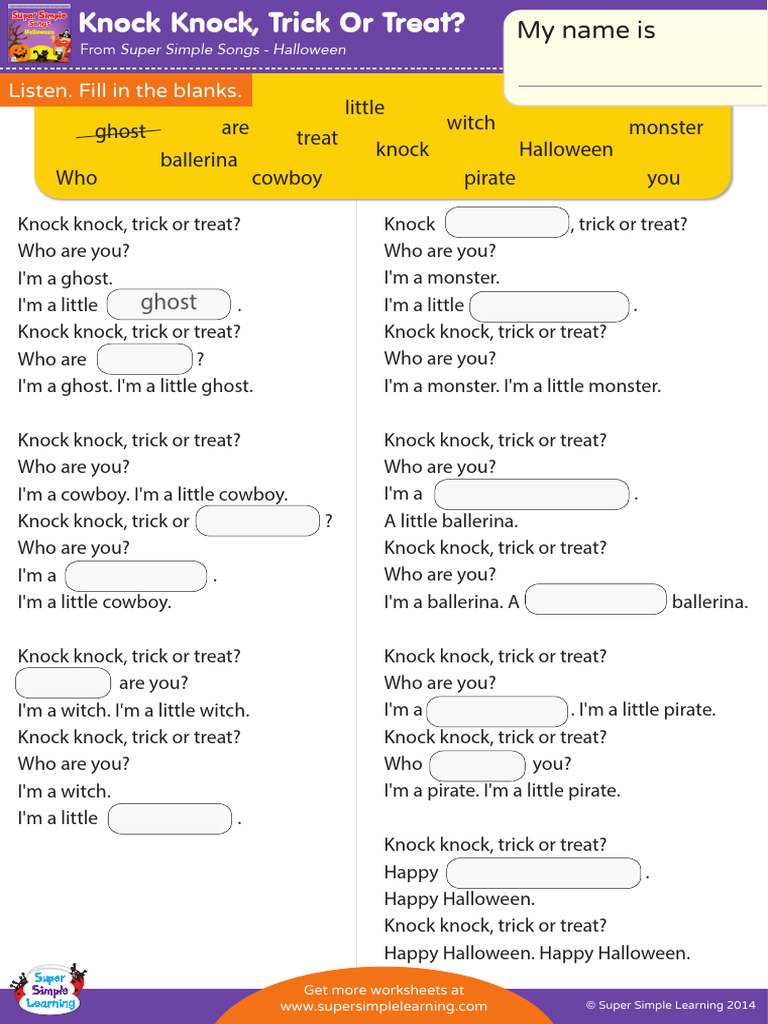 Trick or Treat Worksheet for Kids | PDF | Trick Or Treating | October ...