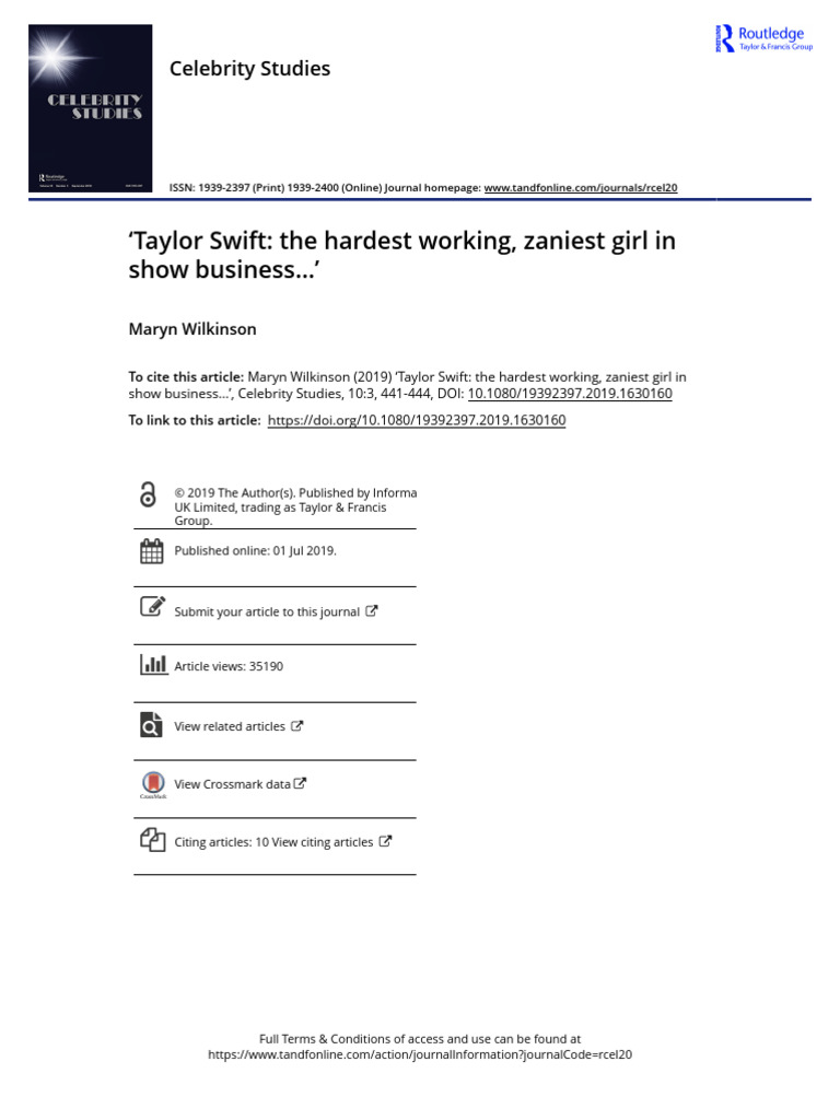 Taylor Swift The Hardest Working Zaniest Girl in Show Business | PDF ...