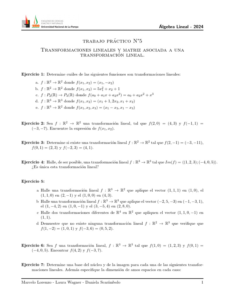 TP5 - Trasformaciones Lineales | PDF | Mapa lineal | Análisis matemático
