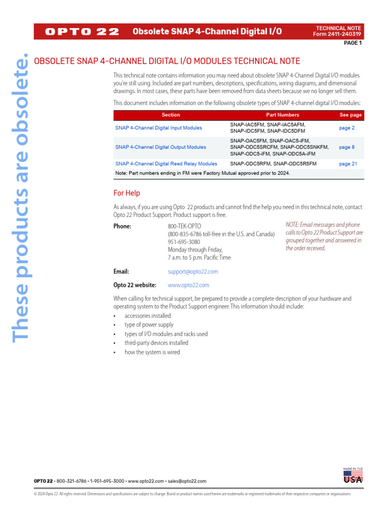 2411 Obsolete SNAP 4 Channel IO Modules Technical Note | PDF | Input ...