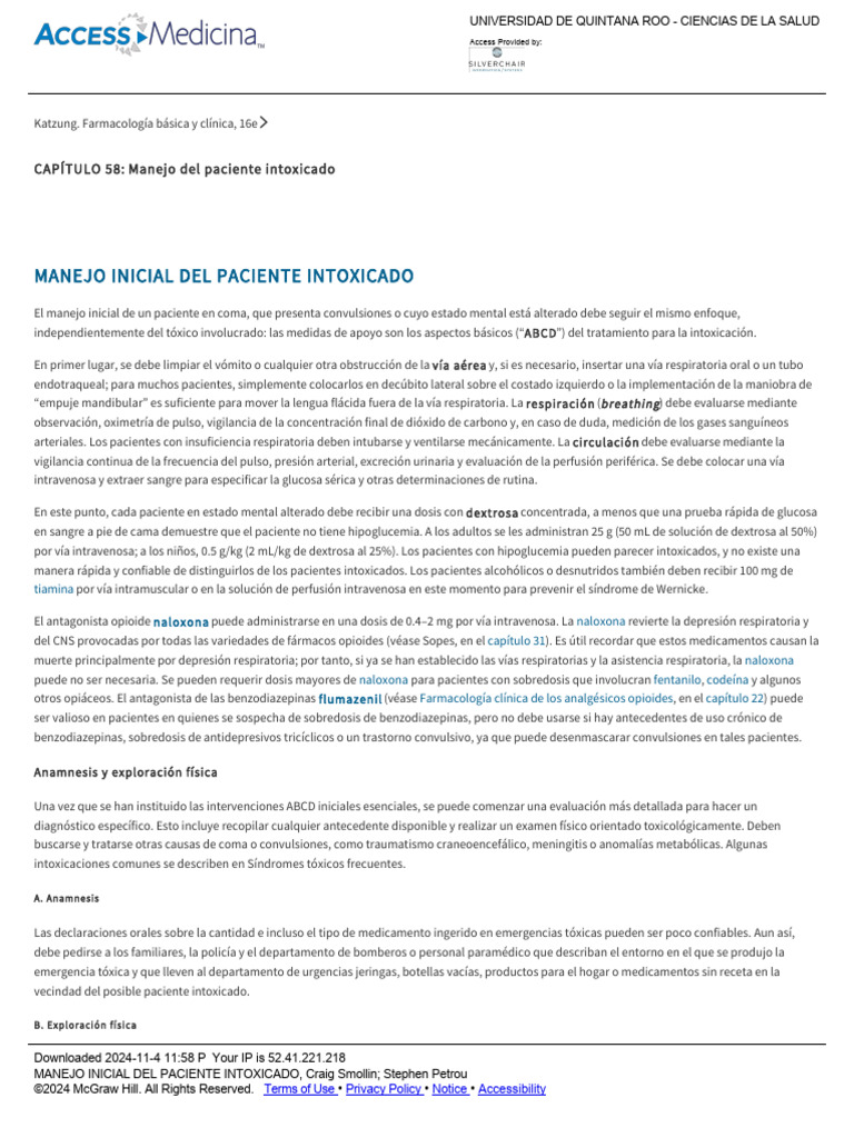 Manejo Inicial Del Paciente Intoxicado | PDF | Naloxona | Benzodiazepinas