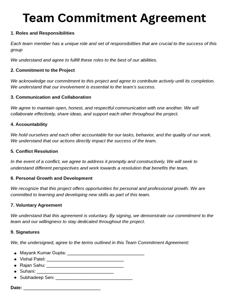Team Commitment Agreement | PDF | Career & Growth