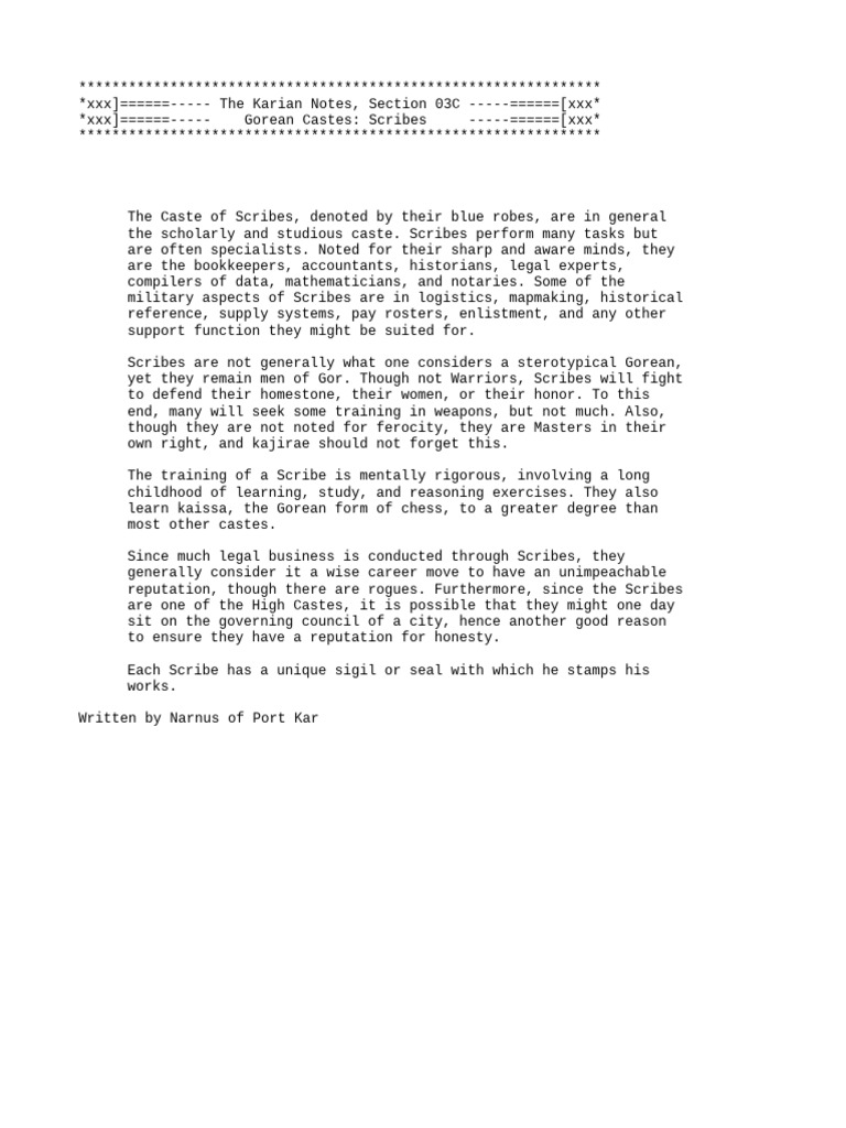 Gorean Scribes: Roles and Responsibilities | PDF