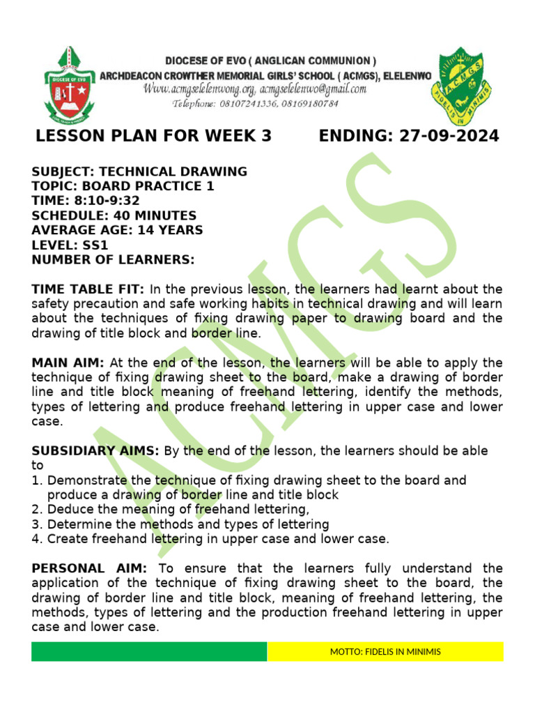 SS1 Technical Drawing Lesson Plan Week 3 | PDF | Drawing | Technical ...