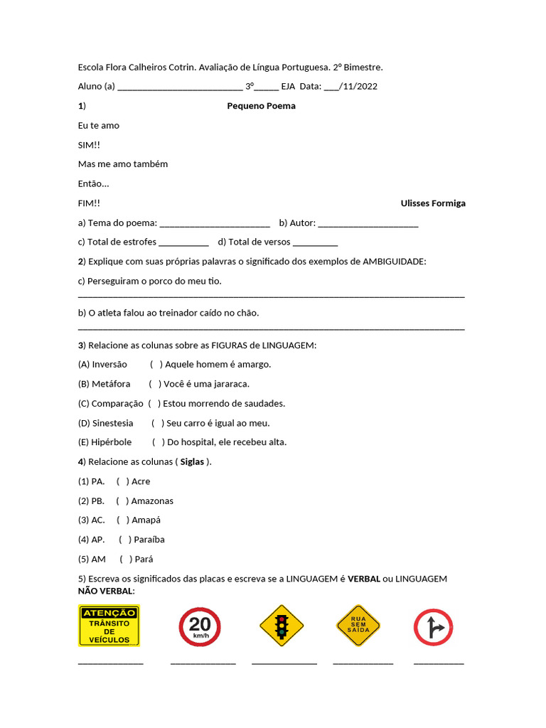 Prova 3 Ano EJa | PDF