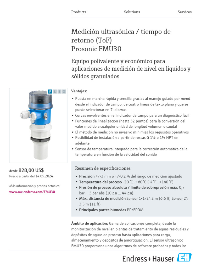 Endress-Hauser Prosonic T FMU30 ES | PDF | Sensor | Medición