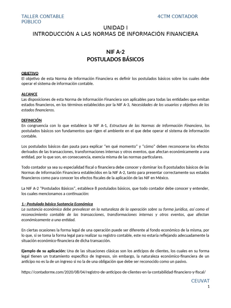 Unidad I Nif A2 Postulados Básicos | PDF | Contabilidad | Estado financiero