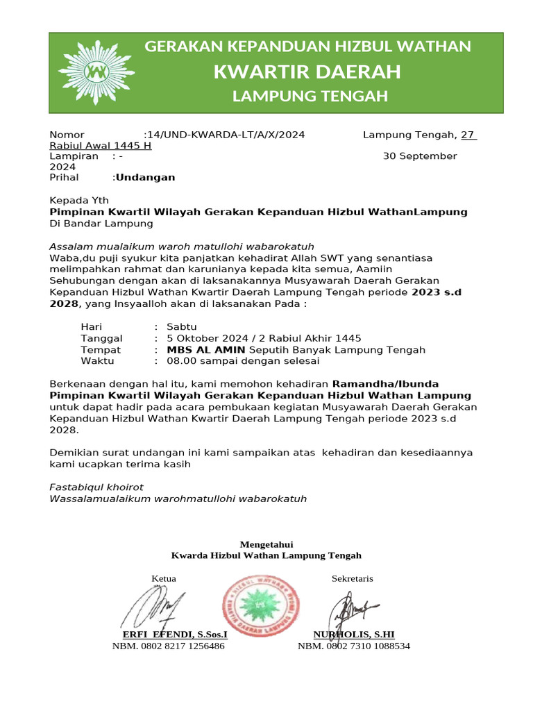 Undangan Musda Hizbul Wathan 2024 | PDF | Perjalanan