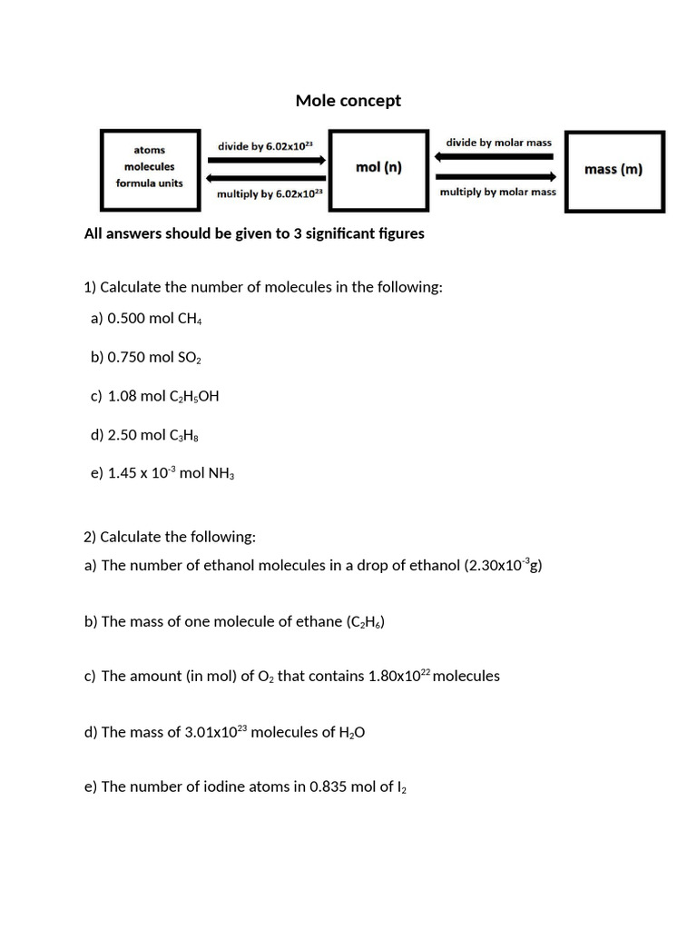 Mole Concept HW | PDF
