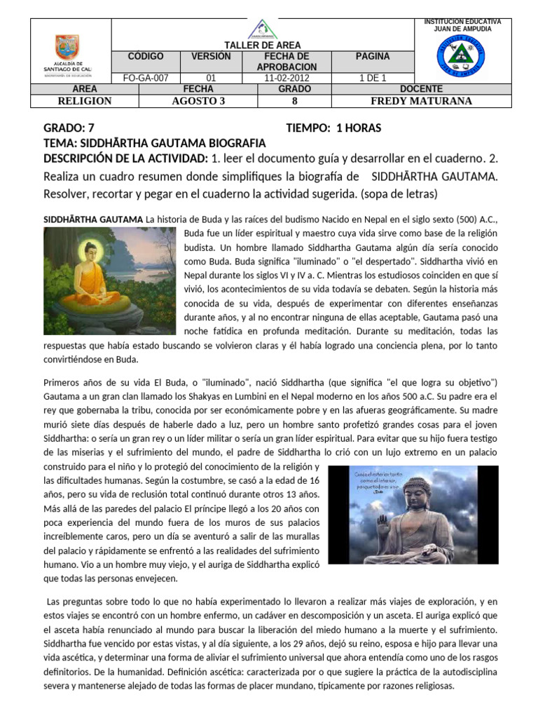 7-Religion Actividad Lectura No. 14 Siddhārtha Gautama | PDF | Ascetismo