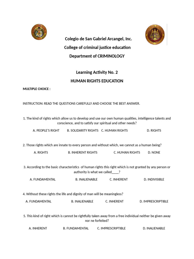 Clj-2 Learning Activity No. 2 | PDF | Human Rights | Rights