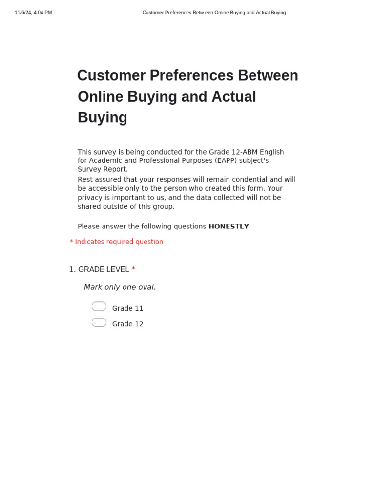 Customer Buying Preferences Survey - Google Forms | PDF | Online ...