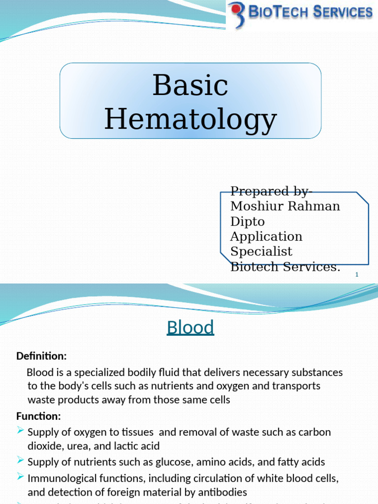 Basic Hematology | PDF | Blood Plasma | White Blood Cell