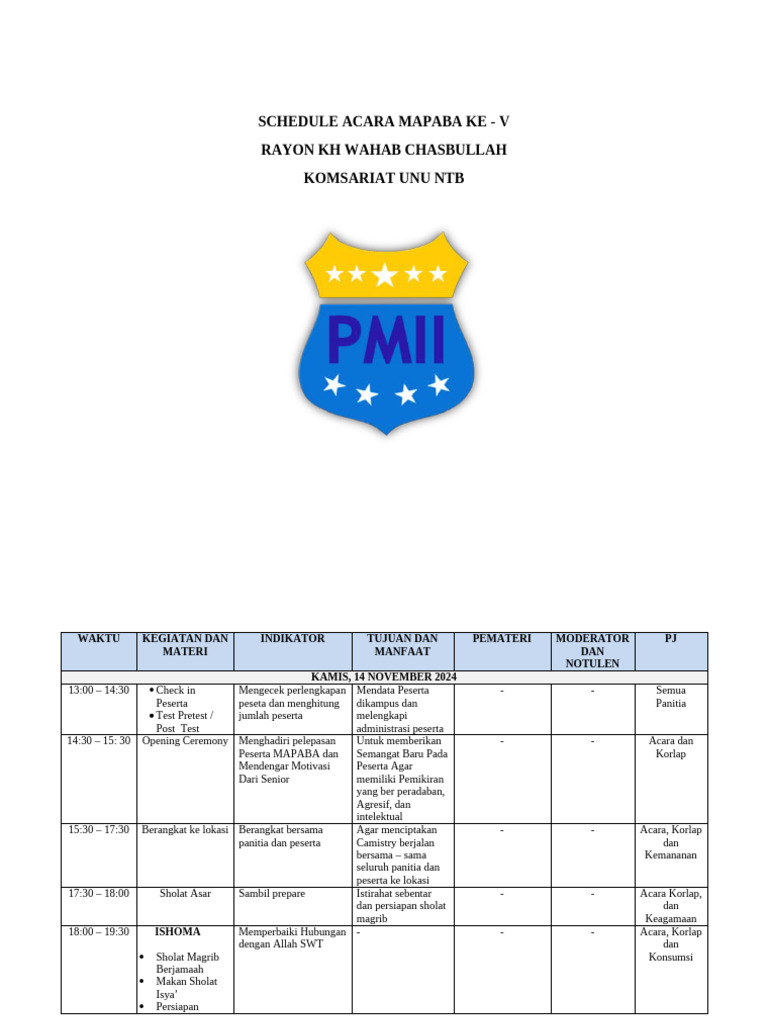 SCHEDULE ACARA MAPABA KE V Terbaru 3 | PDF