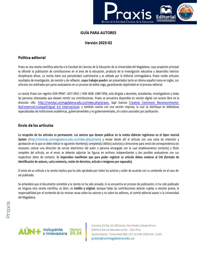 Guía para Autores de Praxis 2023 | PDF | Sumario abstracto) | Citación