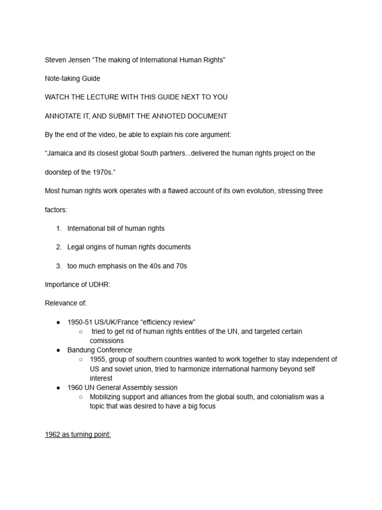 Int Human Rights Note Taking Guide | PDF | Human Rights | Justice