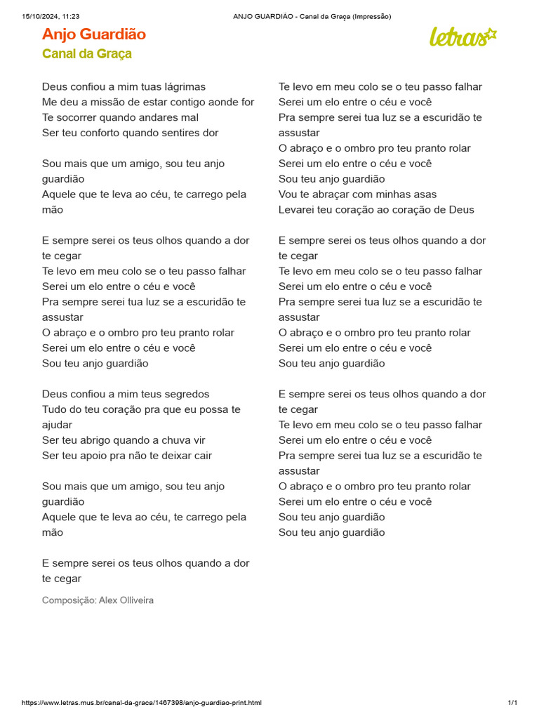 ANJO GUARDIÃO - Canal Da Graça (Impressão) | PDF