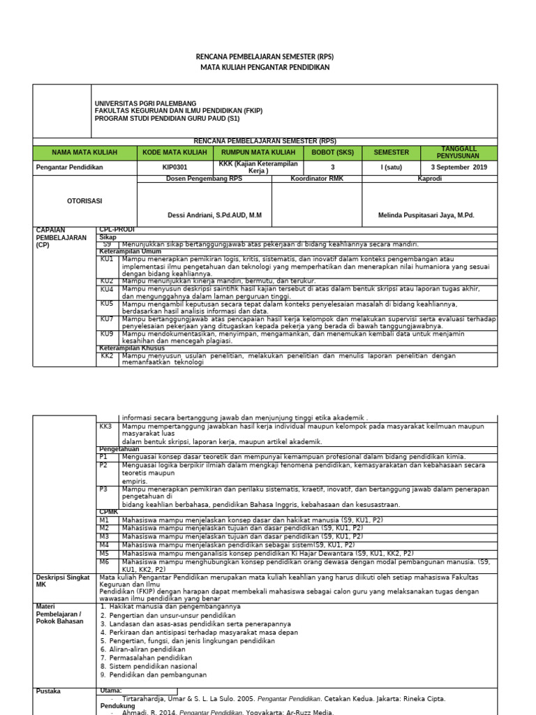 RPS Pengantar Pendidikan | PDF | Komputer