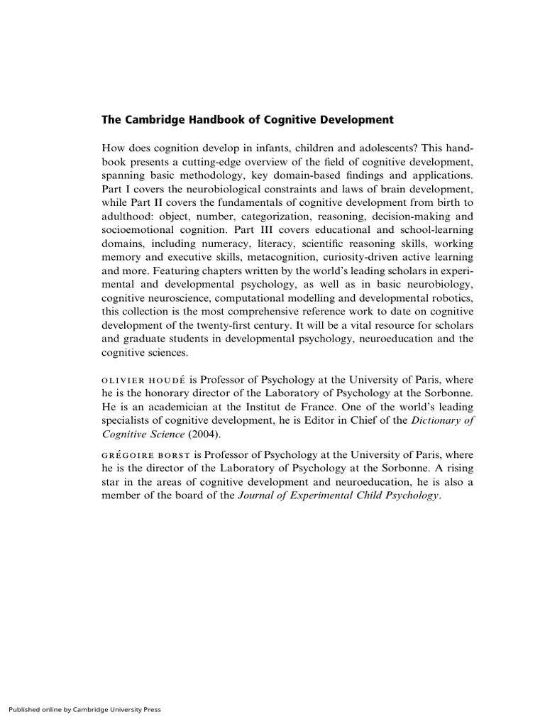 Ebin - Pub The Cambridge Handbook of Cognitive Development Cambridge ...