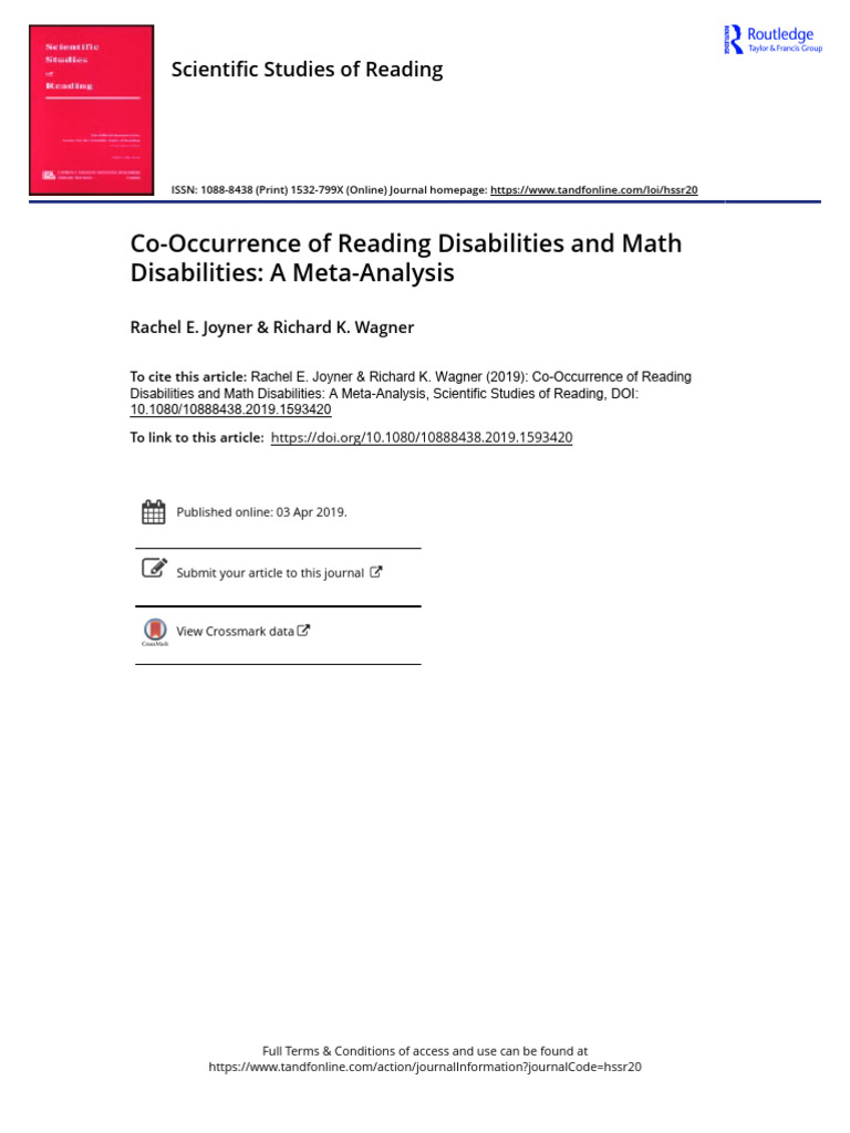 Co-Occurrence of Reading Disabilities and Math Disabilities: A Meta ...