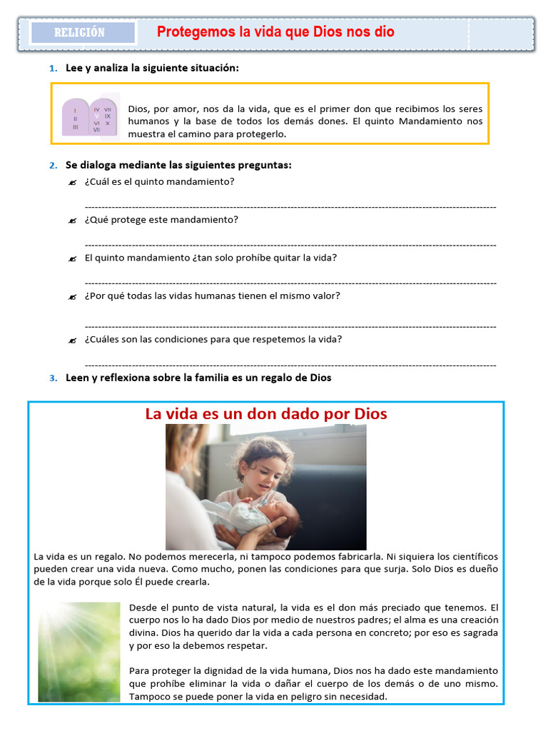 FICHA REL. Protegemos La Vida Que Dios Nos Dio | PDF | Vida | Dios