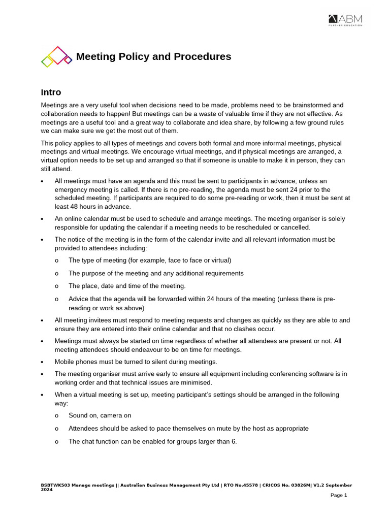 Effective Meeting Policy Guidelines | PDF | Agenda (Meeting)