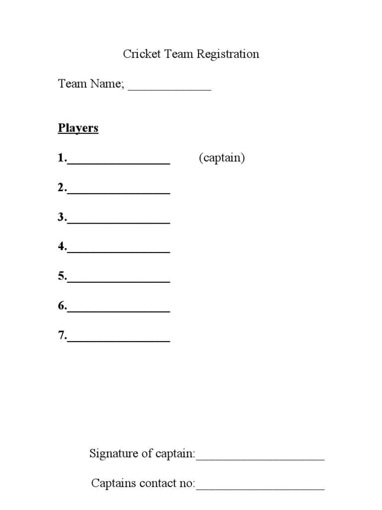 Cricket Team Registration Form | PDF