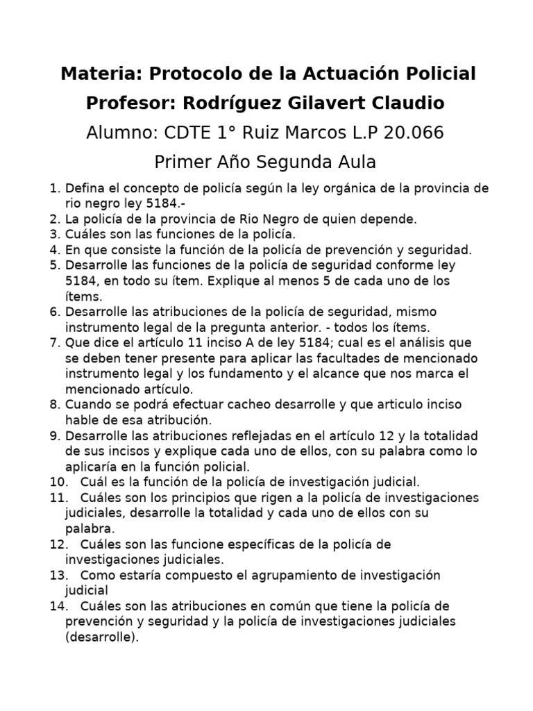 TP N°1 Protocolo de Actuación Policial, Ruiz Marcos | PDF | Policía | Fiscal