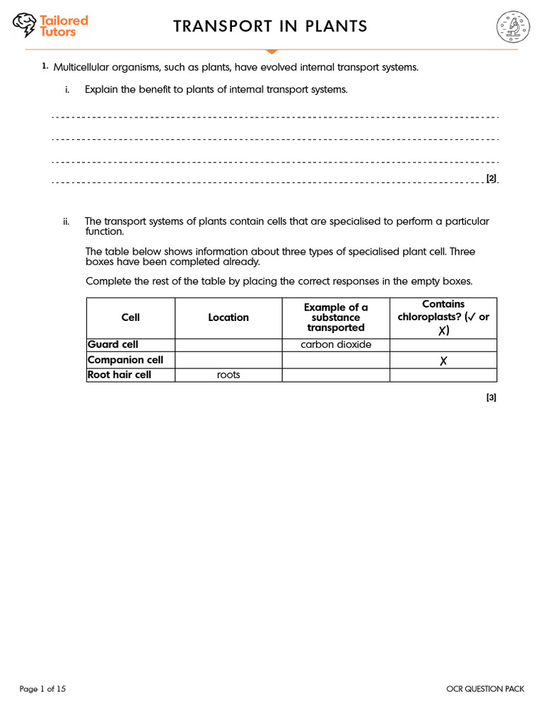 Ocr - Transport in Plants - QP & MS | PDF | Leaf | Stoma