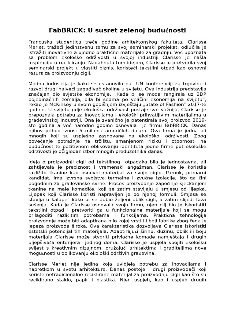 Fabbrick: U Susret Zelenoj Budu Nosti | PDF