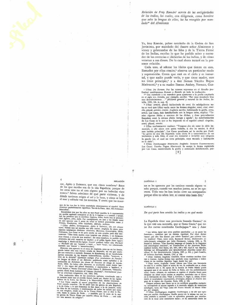 Relación Acerca de Las Antigüedades de Los Indios (Fray Ramón Pané) | PDF