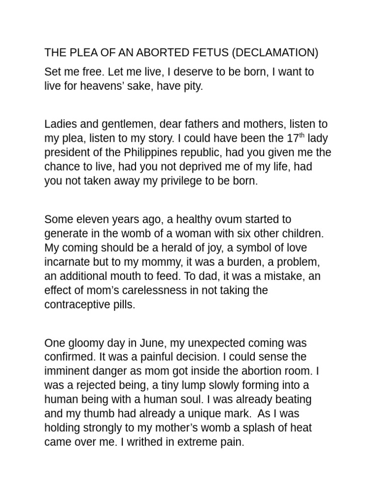 The Plea of An Aborted Fetus | PDF