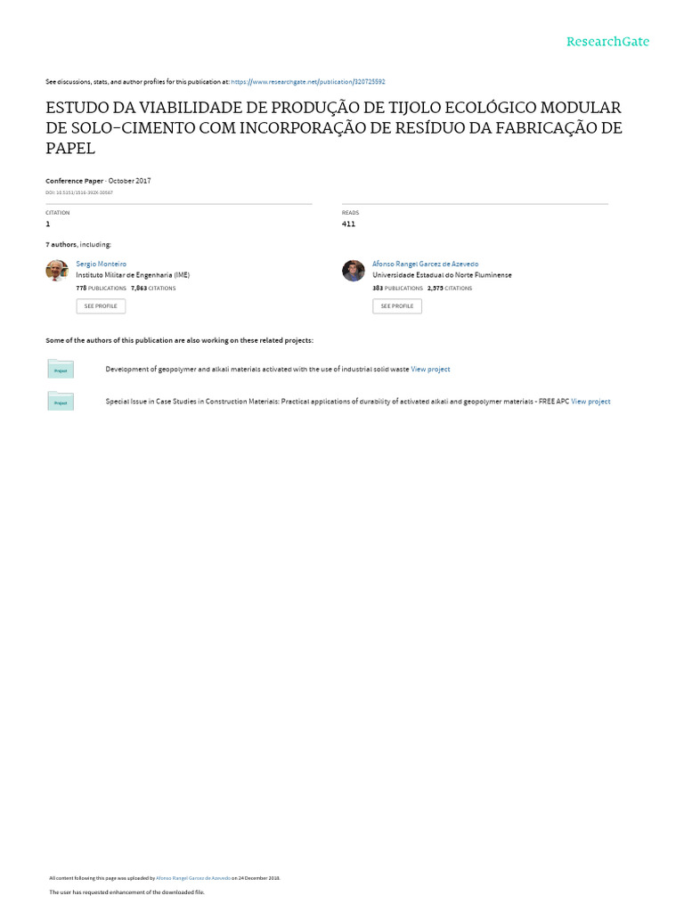 Estudo Da Viabilidade de Producao de Tijolo Ecolog | PDF | Desperdício | Solo