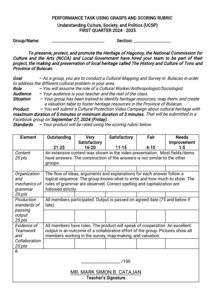 UCSP Performance Task Scenario Heritage | PDF | Human Communication ...