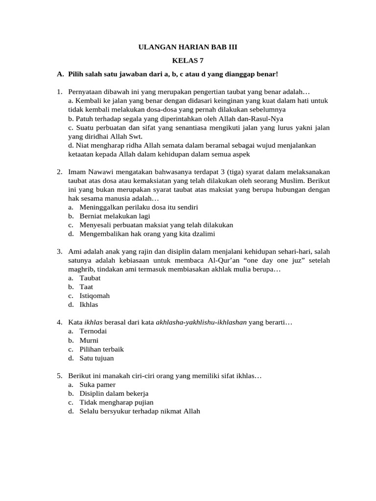 Ulangan Harian Bab Iii | PDF