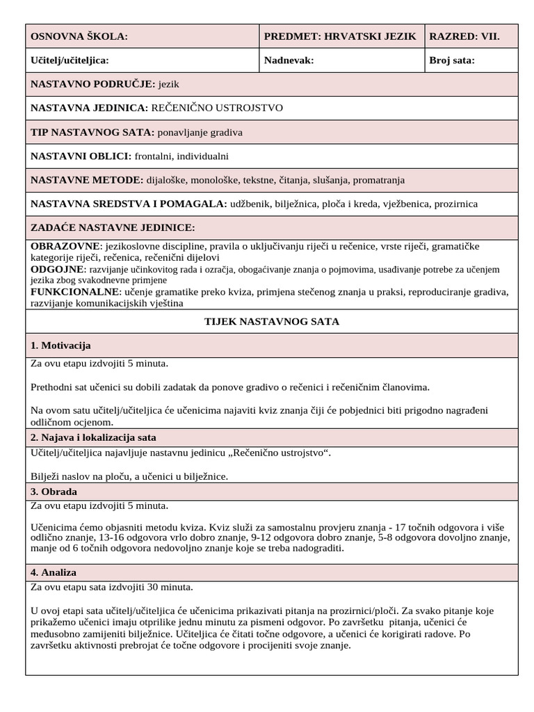 Rečenično Ustrojstvo - Ponavljanje | PDF