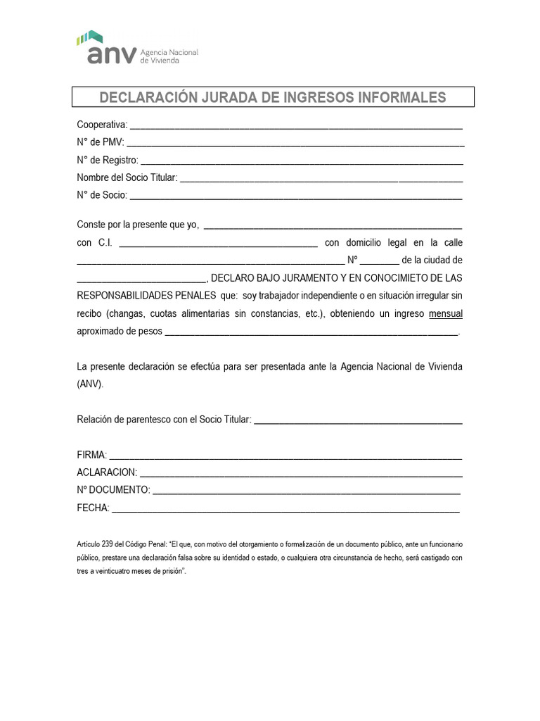 Declaracion Jurada Ingresos Informales 0 | PDF | Negocios